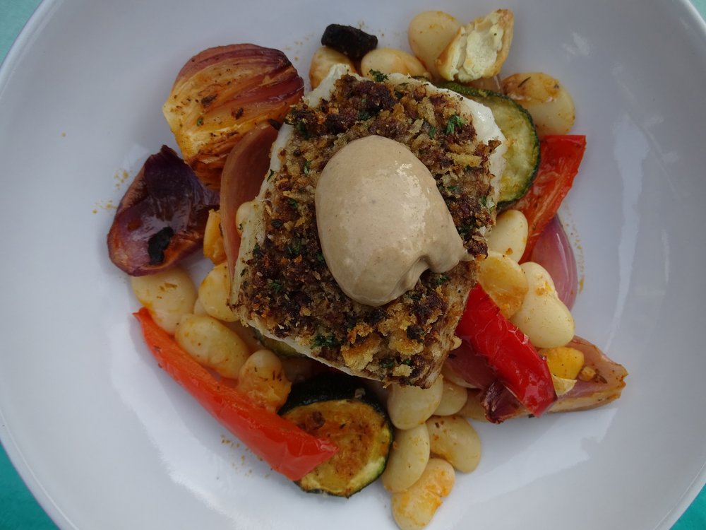 Whitefish Traybake with Black Garlic Rouille | Marine Conservation Society